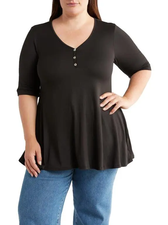 24SEVEN COMFORT APPAREL Three-button Tunic Top - Black