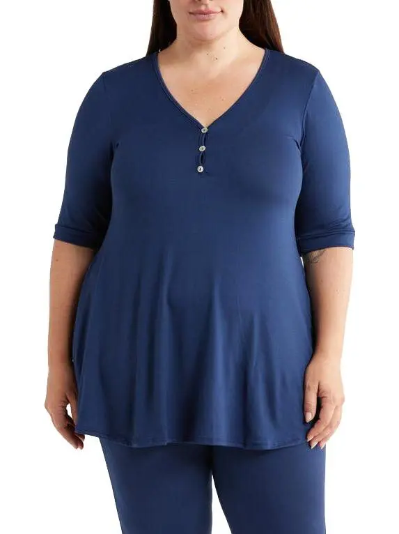 24SEVEN COMFORT APPAREL Three-button Tunic Top - Navy