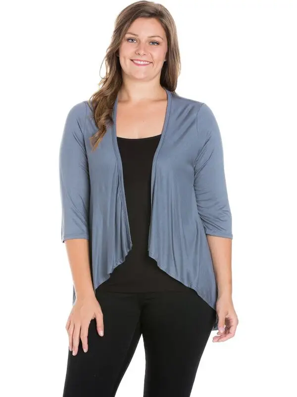 24SEVEN COMFORT APPAREL Elbow Length Sleeve Open Cardigan - Charcoal