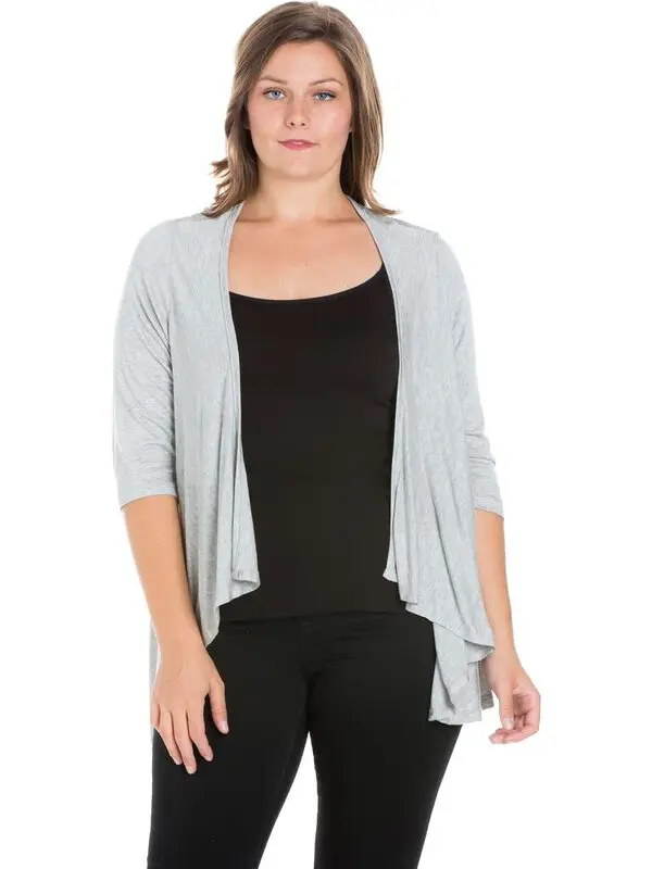 24SEVEN COMFORT APPAREL Elbow Length Sleeve Open Cardigan - Heather