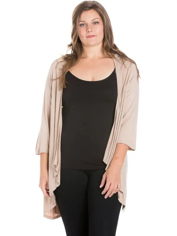 24SEVEN COMFORT APPAREL Elbow Length Sleeve Open Cardigan - Nude