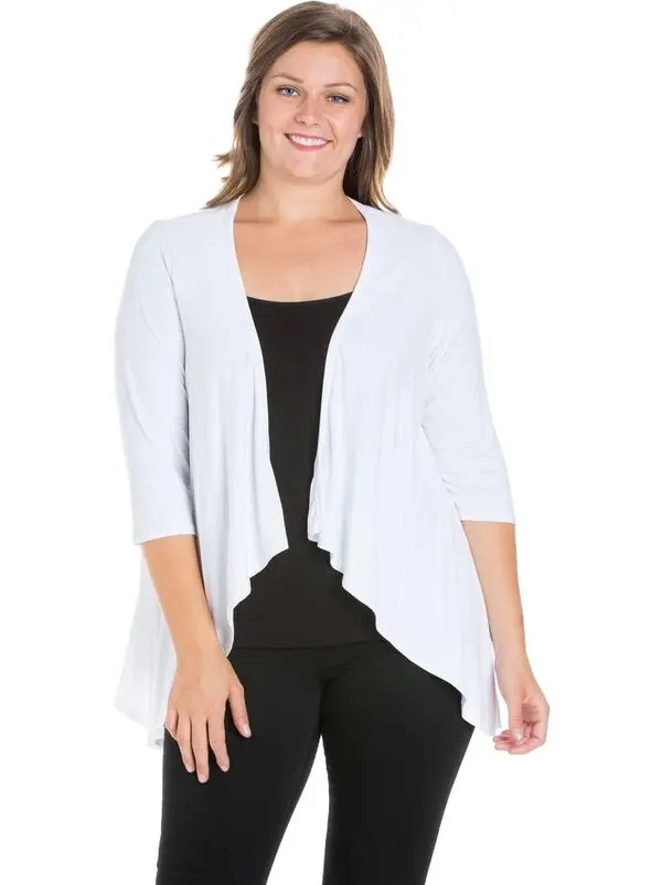24SEVEN COMFORT APPAREL Elbow Length Sleeve Open Cardigan - White