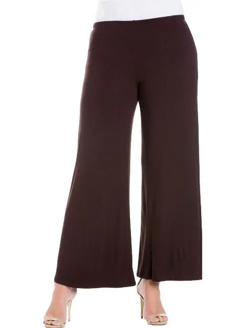 24SEVEN COMFORT APPAREL Flared Leg Palazzo Pants With Elastic Waist - Brown