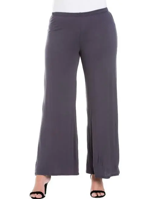 24SEVEN COMFORT APPAREL Flared Leg Palazzo Pants With Elastic Waist - Charcoal