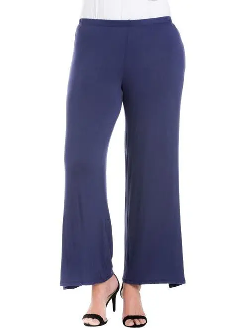 24SEVEN COMFORT APPAREL Flared Leg Palazzo Pants With Elastic Waist - Navy