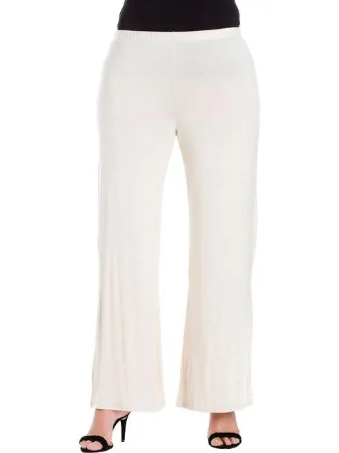 24SEVEN COMFORT APPAREL Flared Leg Palazzo Pants With Elastic Waist - Nude