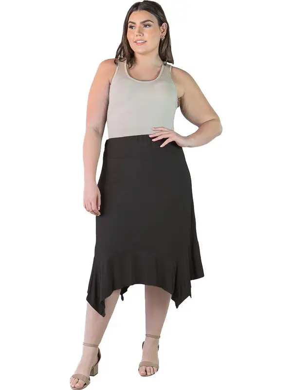 24SEVEN COMFORT APPAREL Knee Length Handkerchief Skirt - Black