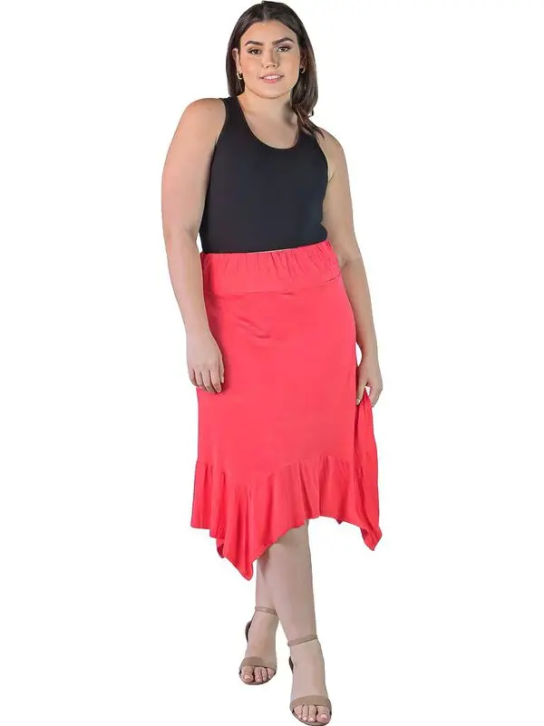 24SEVEN COMFORT APPAREL Knee Length Handkerchief Skirt - Coral