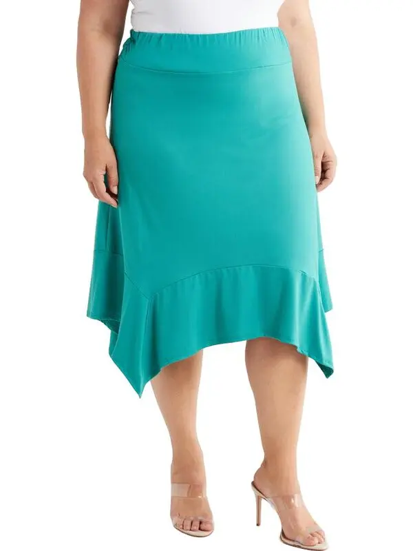 24SEVEN COMFORT APPAREL Handkerchief Hem Jersey Midi Skirt - Jade