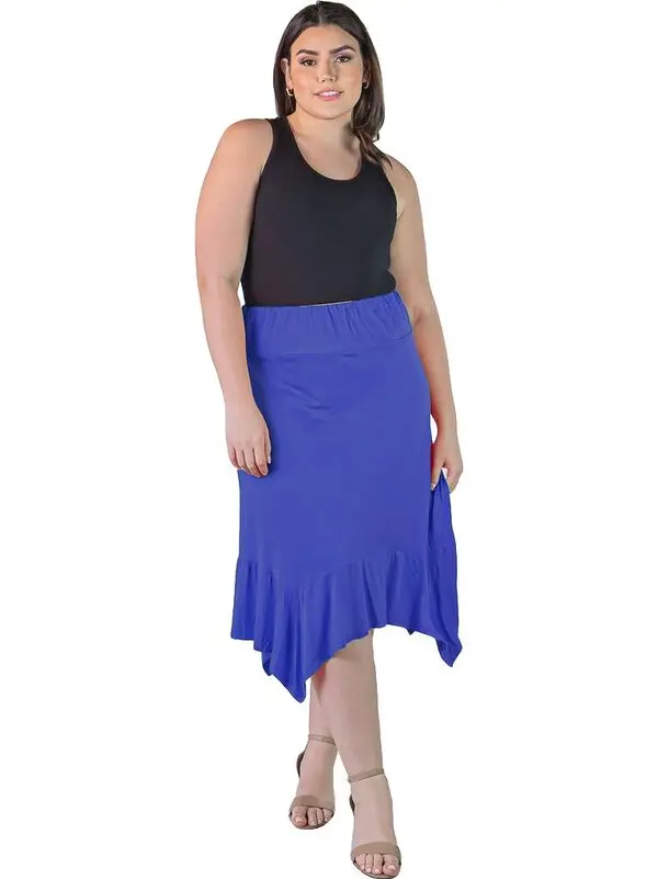 24SEVEN COMFORT APPAREL Knee Length Handkerchief Skirt - Navy