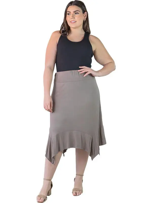 24SEVEN COMFORT APPAREL Knee Length Handkerchief Skirt - Taupe