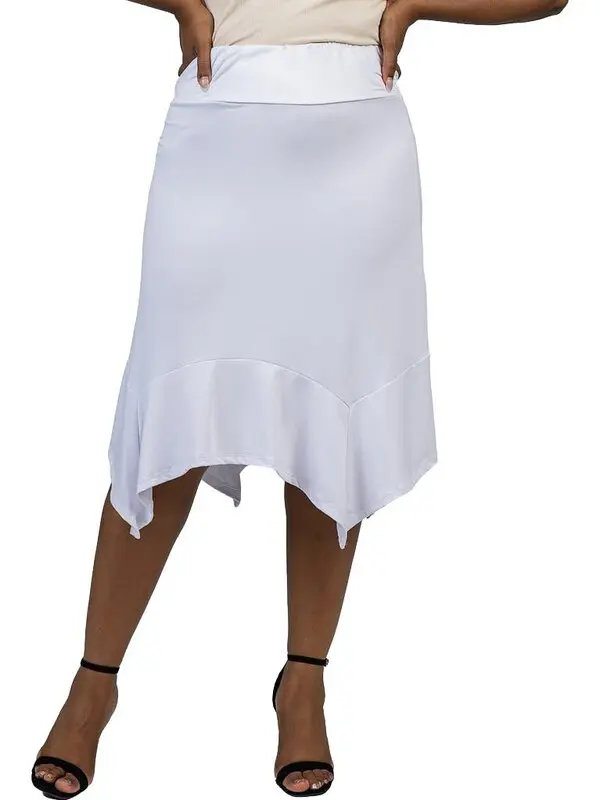 24SEVEN COMFORT APPAREL Knee Length Handkerchief Skirt - White