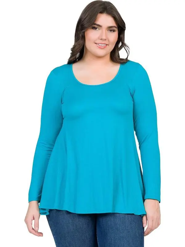 24SEVEN COMFORT APPAREL Poised Long Sleeve Swing Tunic Top - Jade
