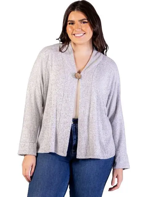 24SEVEN COMFORT APPAREL Single Button Long Sleeve Cardigan - Grey