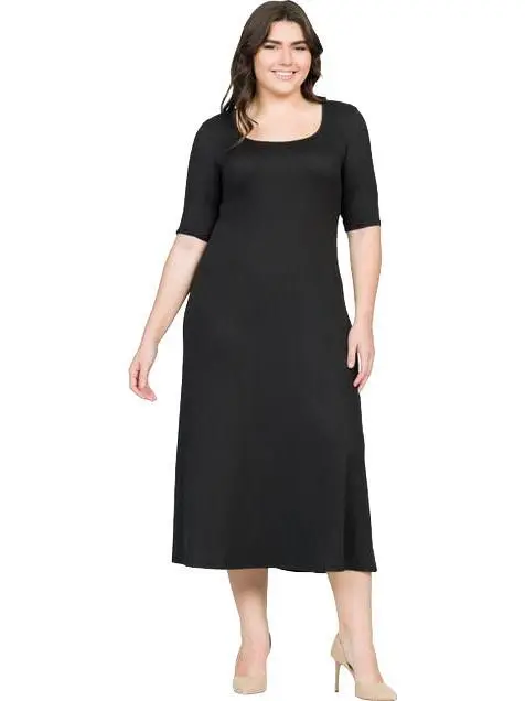 24SEVEN COMFORT APPAREL Elbow Length Sleeve Maxi Dress - Black