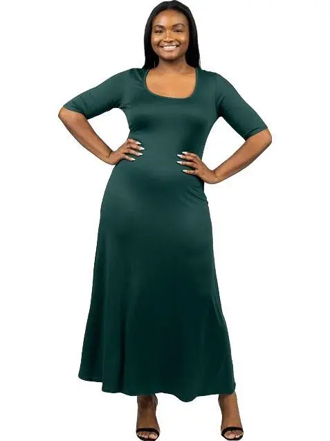24SEVEN COMFORT APPAREL Elbow Length Sleeve Maxi Dress - Hunter