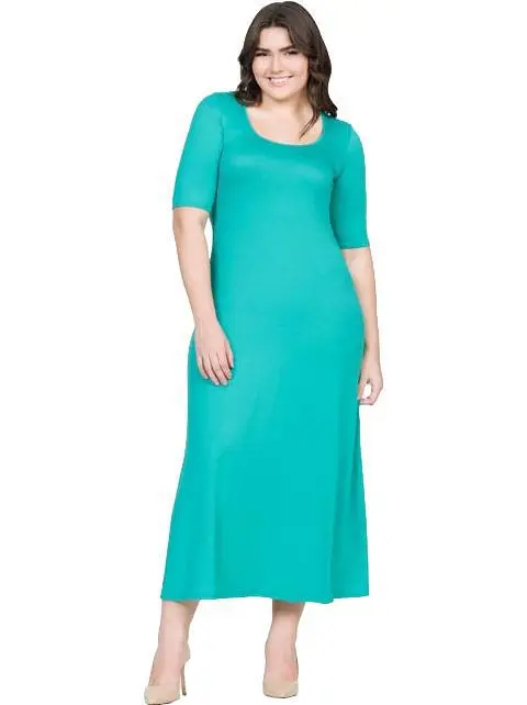 24SEVEN COMFORT APPAREL Elbow Length Sleeve Maxi Dress - Jade
