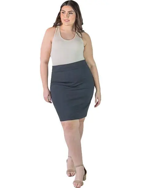 24SEVEN COMFORT APPAREL Elastic Waist Knee Length Pencil Skirt - Charcoal