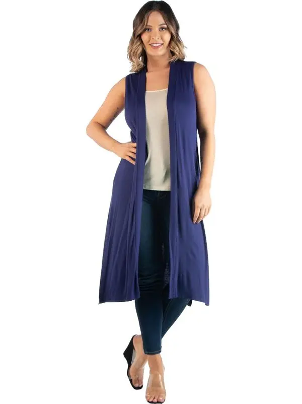 24SEVEN COMFORT APPAREL Long Sleeveless Cardigan Vest - Navy