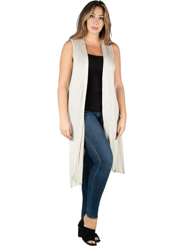 24SEVEN COMFORT APPAREL Long Sleeveless Cardigan Vest - Oatmeal