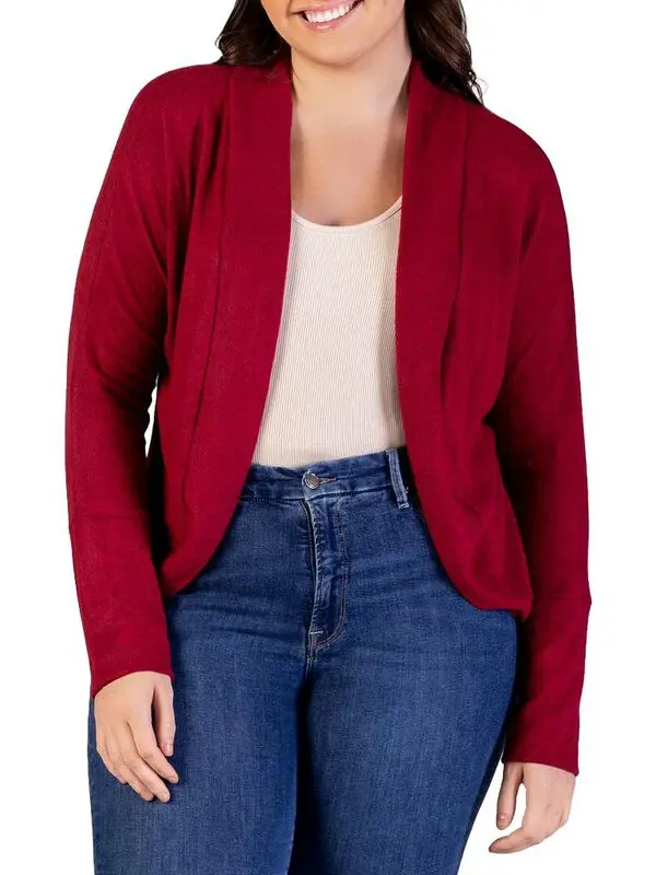 24SEVEN COMFORT APPAREL Curved Hem Bolero Jacket - Red