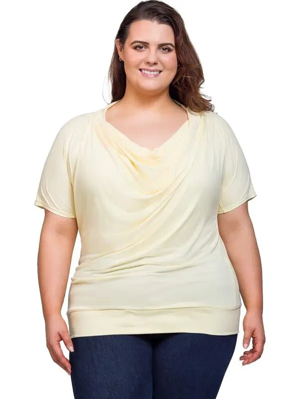24SEVEN COMFORT APPAREL Cowl Neck Short Sleeve Top - Yellow