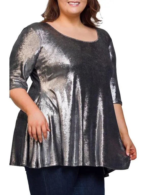 24SEVEN COMFORT APPAREL Metallic Flare Tunic - Silver