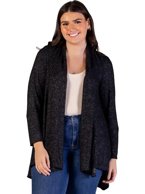 24SEVEN COMFORT APPAREL Open Front Long Sleeve High Low Cardigan - Black