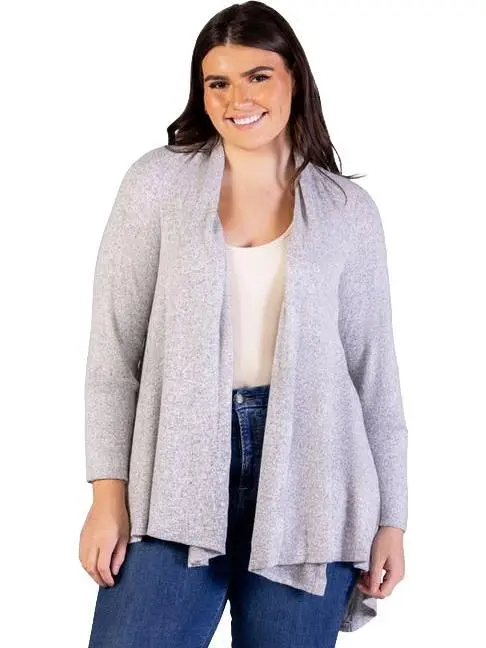 24SEVEN COMFORT APPAREL Open Front Long Sleeve High Low Cardigan - Grey