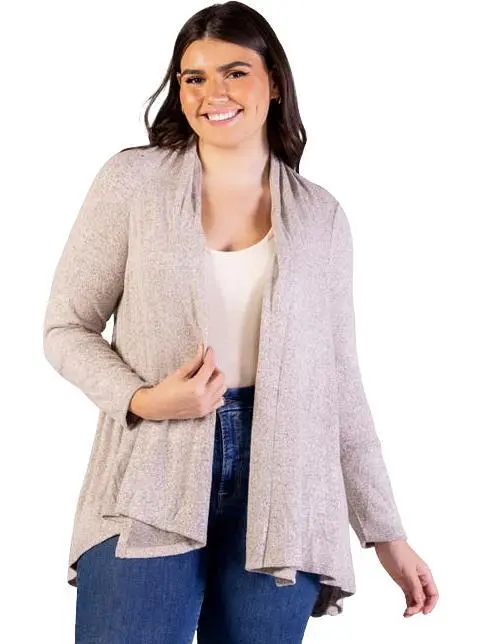 24SEVEN COMFORT APPAREL Open Front Long Sleeve High Low Cardigan - Oatmeal