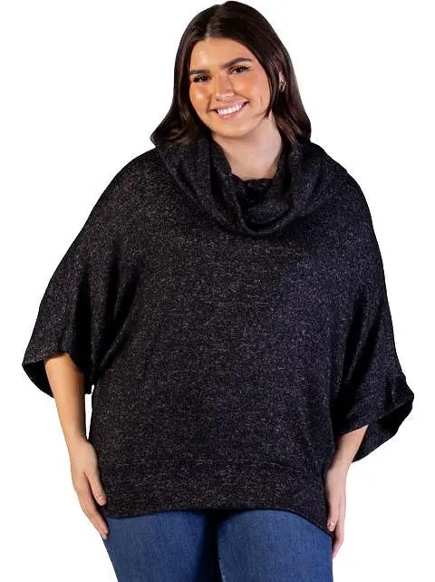 24SEVEN COMFORT APPAREL Cowl Neck Dolman Sleeve Top - Black