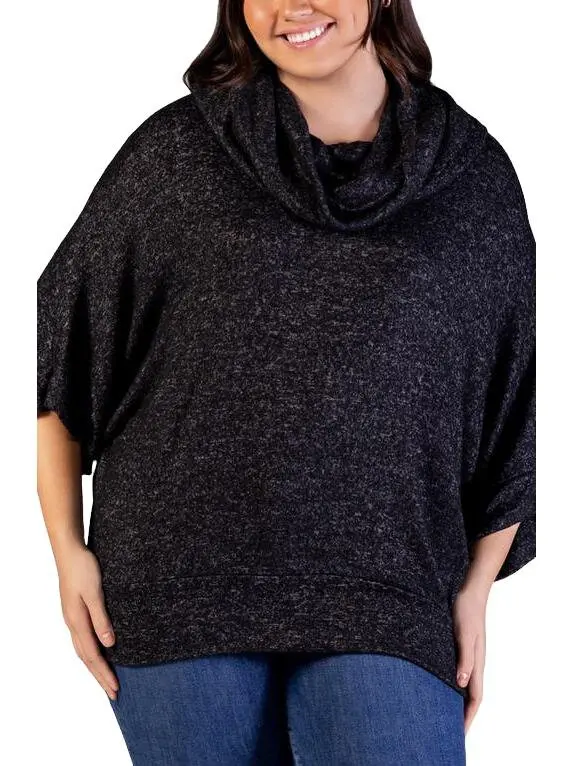 24SEVEN COMFORT APPAREL Cowl Neck Elbow Sleeve Sweater - Black