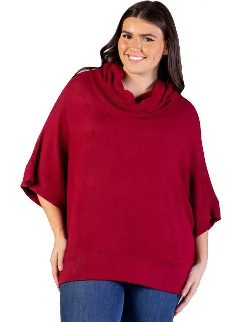 24SEVEN COMFORT APPAREL Cowl Neck Dolman Sleeve Top - Red