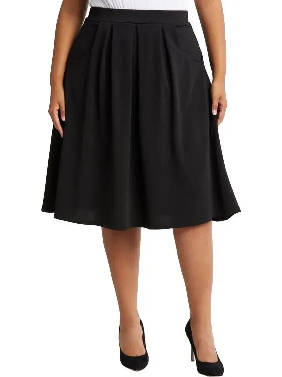 24SEVEN COMFORT APPAREL Pleated Elastic Waist Midi Skirt - Black