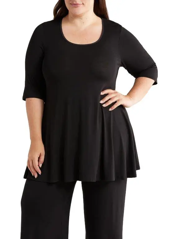 24SEVEN COMFORT APPAREL Asymmetrical Hem Tunic Top - Black