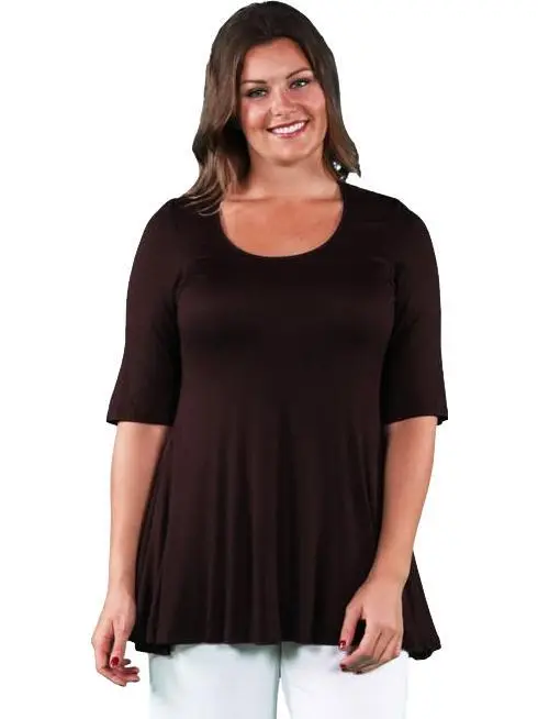 24SEVEN COMFORT APPAREL Elbow Swing Tunic Top - Brown