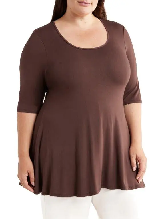 24SEVEN COMFORT APPAREL Asymmetrical Hem Tunic Top - Brown