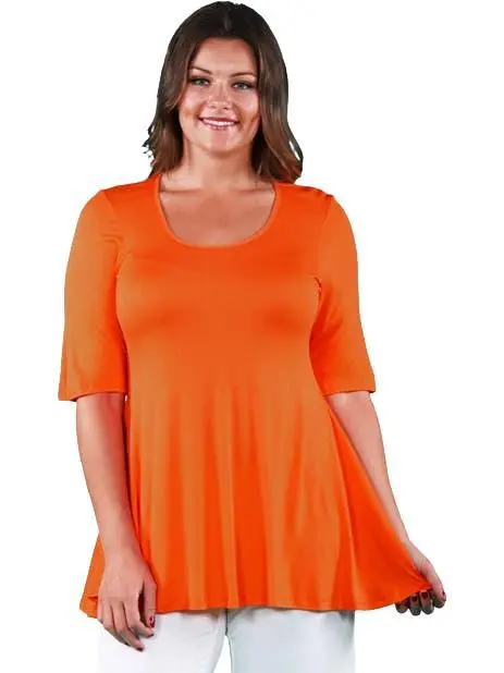 24SEVEN COMFORT APPAREL Elbow Swing Tunic Top - Carrot