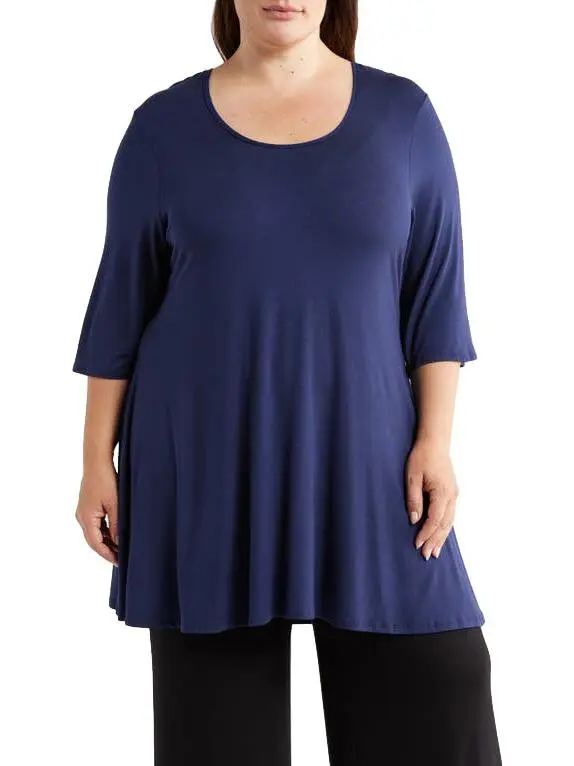 24SEVEN COMFORT APPAREL Asymmetrical Hem Tunic Top - Navy