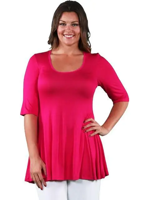 24SEVEN COMFORT APPAREL Elbow Swing Tunic Top - Pink