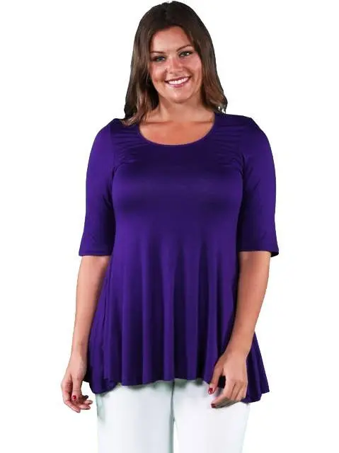 24SEVEN COMFORT APPAREL Elbow Swing Tunic Top - Purple