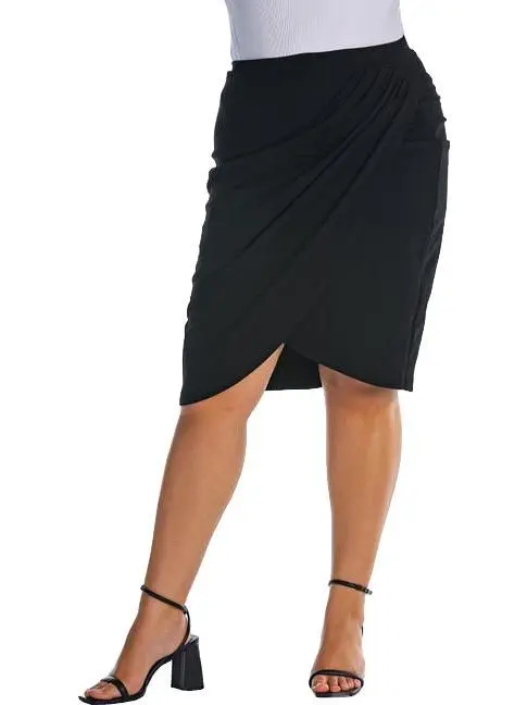24SEVEN COMFORT APPAREL Tulip Pencil Knee-length Skirt - Black