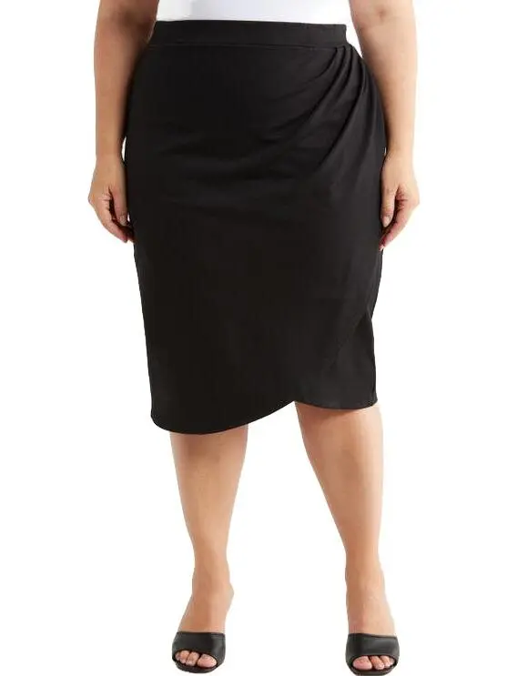 24SEVEN COMFORT APPAREL Tulip Hem Wrap Skirt - Black