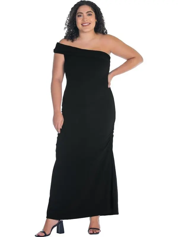 24SEVEN COMFORT APPAREL One Shoulder Trumpet Maxi Dress - Black