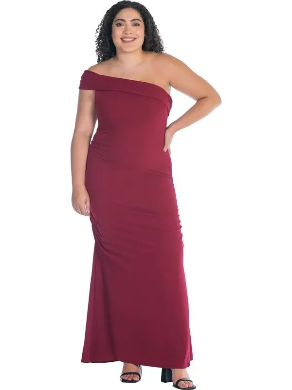 24SEVEN COMFORT APPAREL One Shoulder Trumpet Maxi Dress - Brick