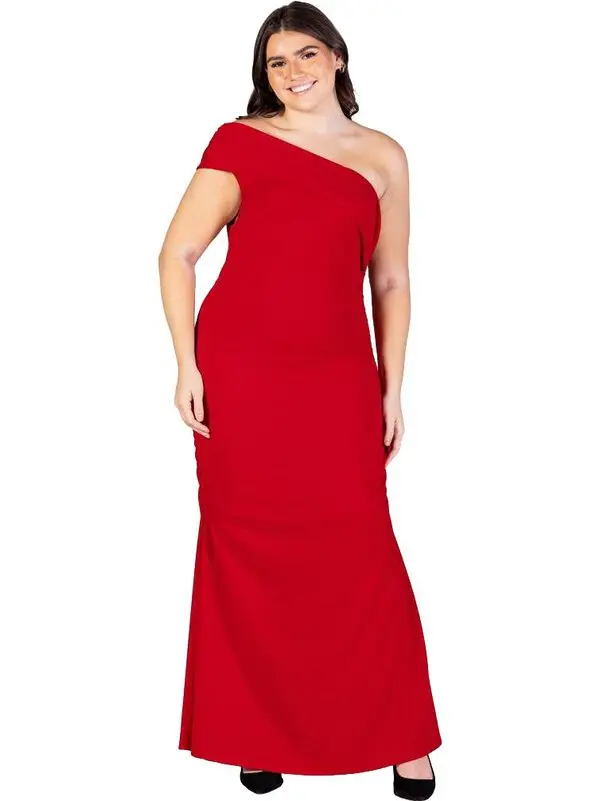 24SEVEN COMFORT APPAREL One Shoulder Trumpet Maxi Dress - Ruby