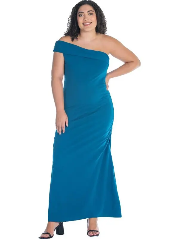 24SEVEN COMFORT APPAREL One Shoulder Trumpet Maxi Dress - Teal