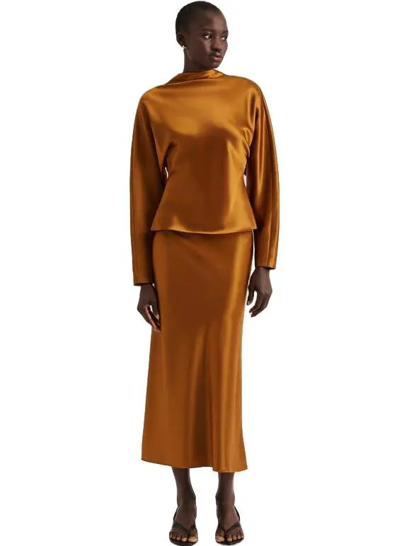 MALINA Aubree Satin Midi Skirt - Amber