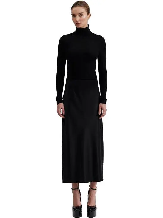MALINA Aubree Satin Midi Skirt - Black
