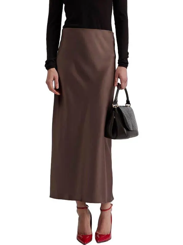 MALINA Aubree Satin Midi Skirt - Chocolate